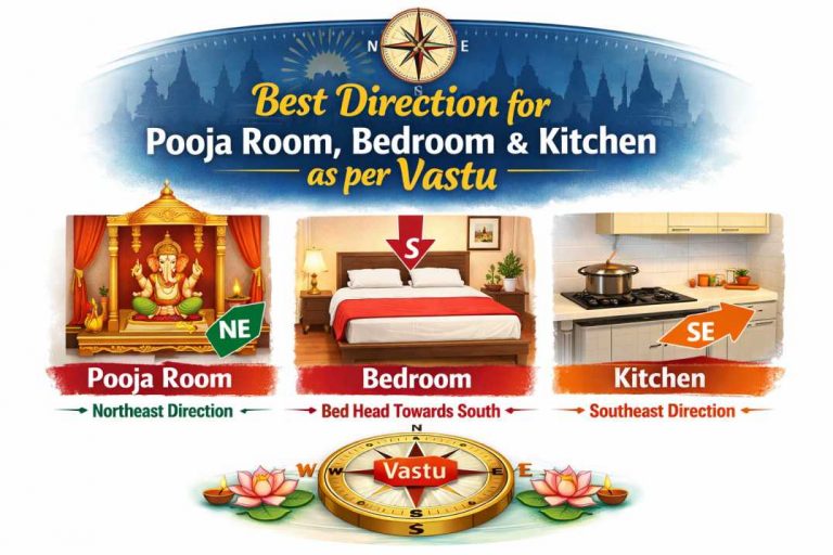 Best Direction for Pooja Room, Bedroom & Kitchen as per Vastu - JyotishGram